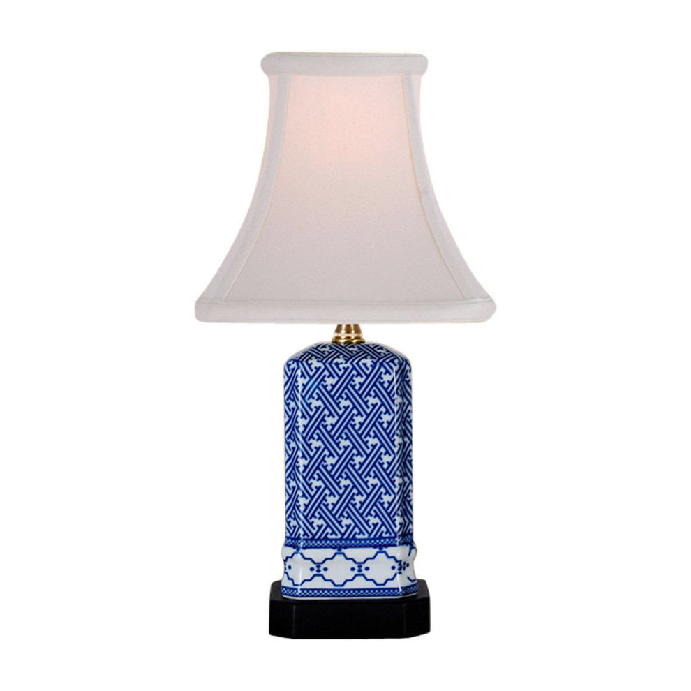 Blue and White Geometric Square Porcelain Vase Table Lamp 15.5" – Asian ...