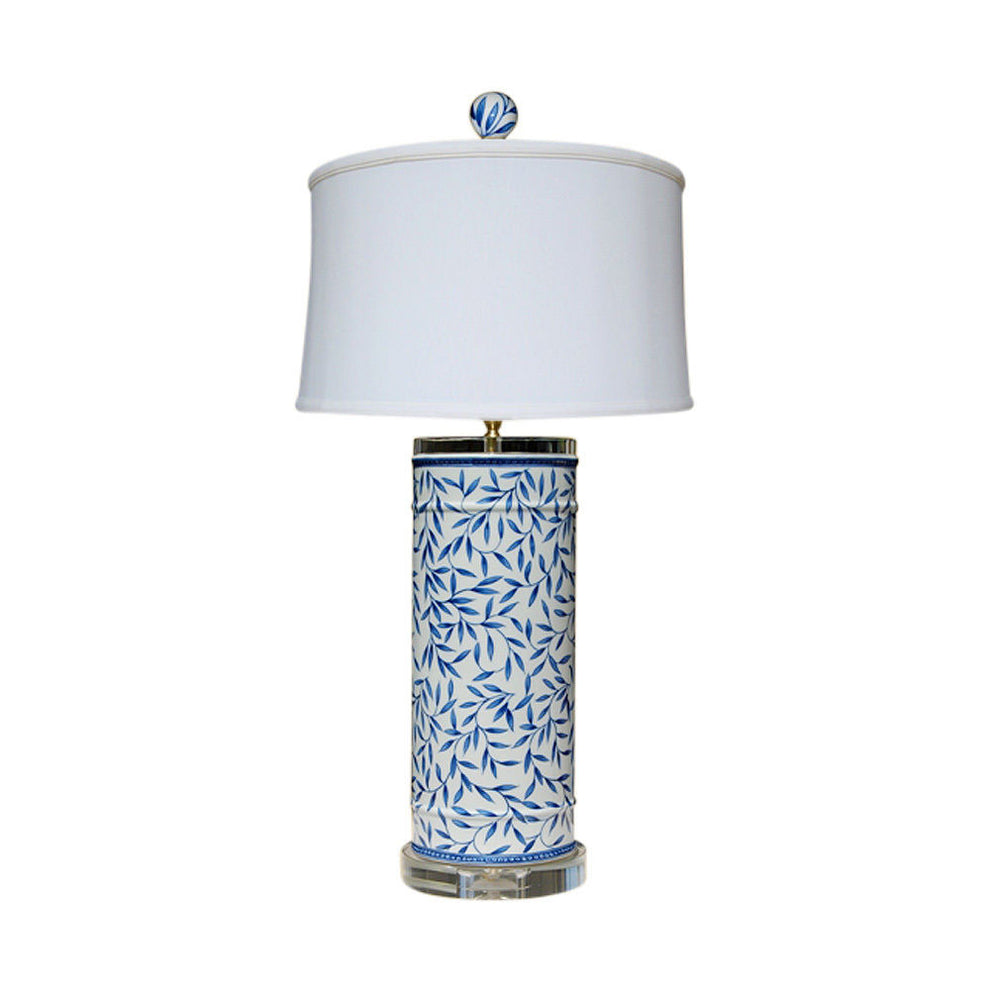Blue and White Cylindrical Floral Leaf Porcelain Vase Table Lamp 29 ...