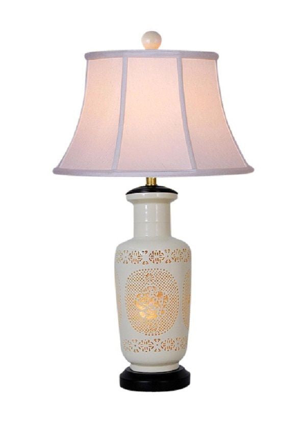 Chinese Bone China Porcelain Poked Hole Vase Table Lamp Shade and Fini ...