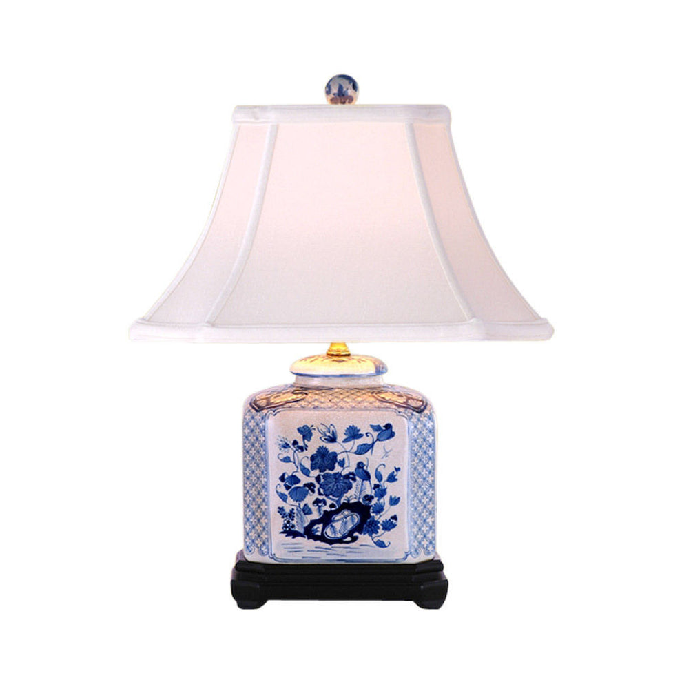 Blue and White Square Floral Porcelain Vase Table Lamp 19" – Asian ...
