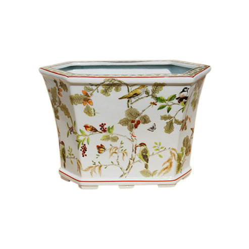 Beautiful Oriental Floral and Bird Motif Hexagonal Porcelain Pot ...